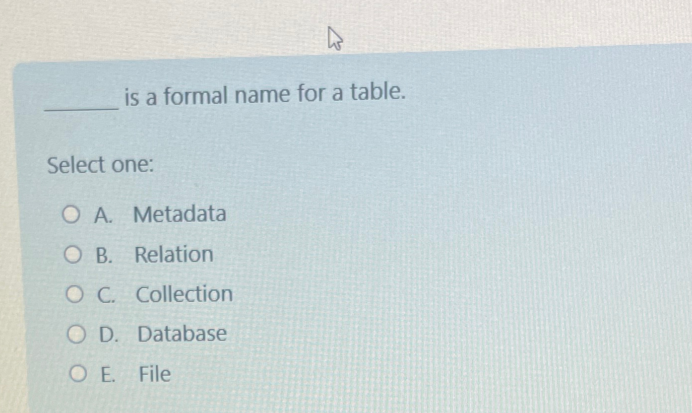 Solved is a formal name for a table.Select one:A. | Chegg.com