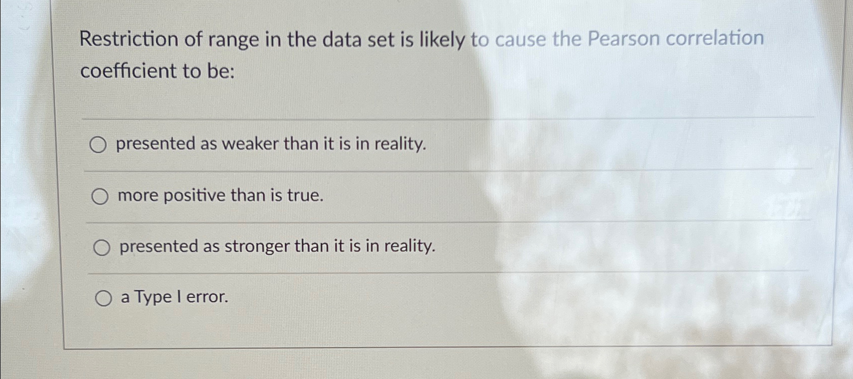 Solved Restriction of range in the data set is likely to | Chegg.com