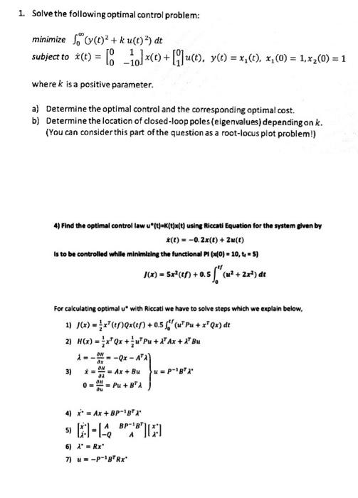 Solved 1. Solve the following optimal control problem: | Chegg.com