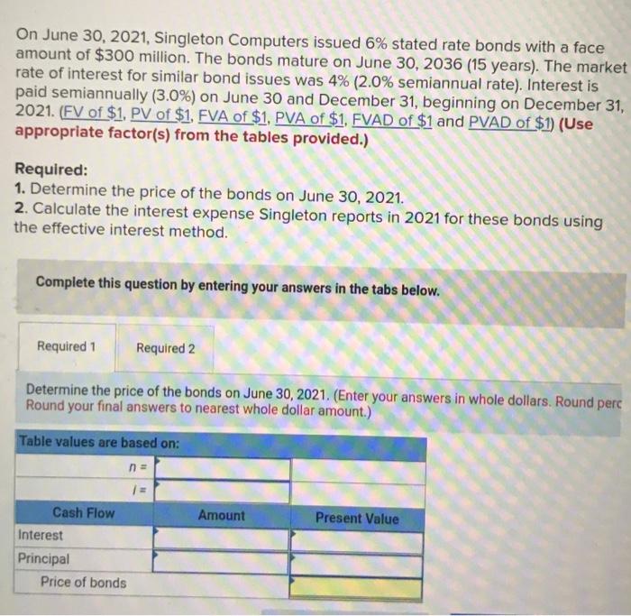 Solved On June 30, 2021, Singleton Computers issued 6% | Chegg.com