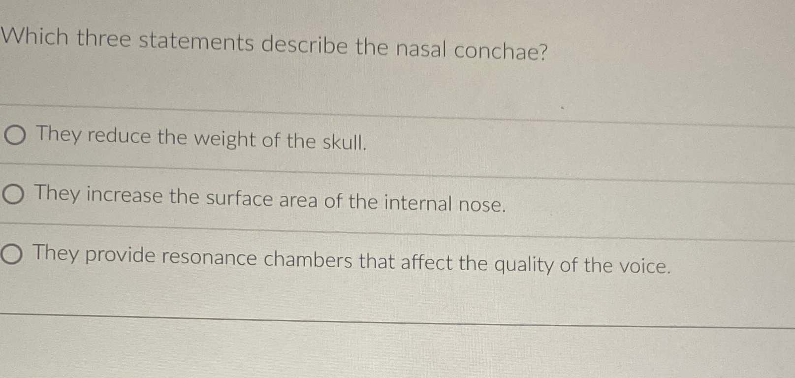 Solved Which three statements describe the nasal | Chegg.com