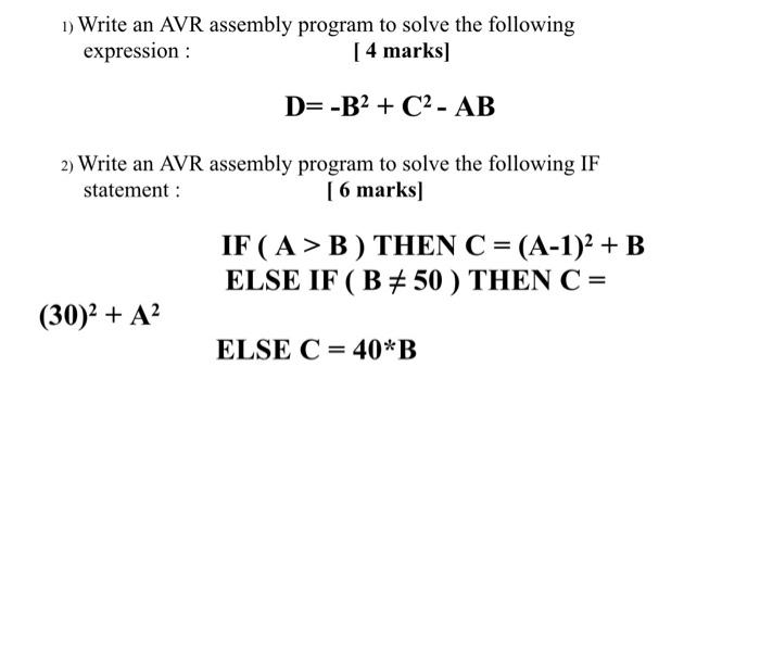1 Write An Avr Assembly Program To Solve The 