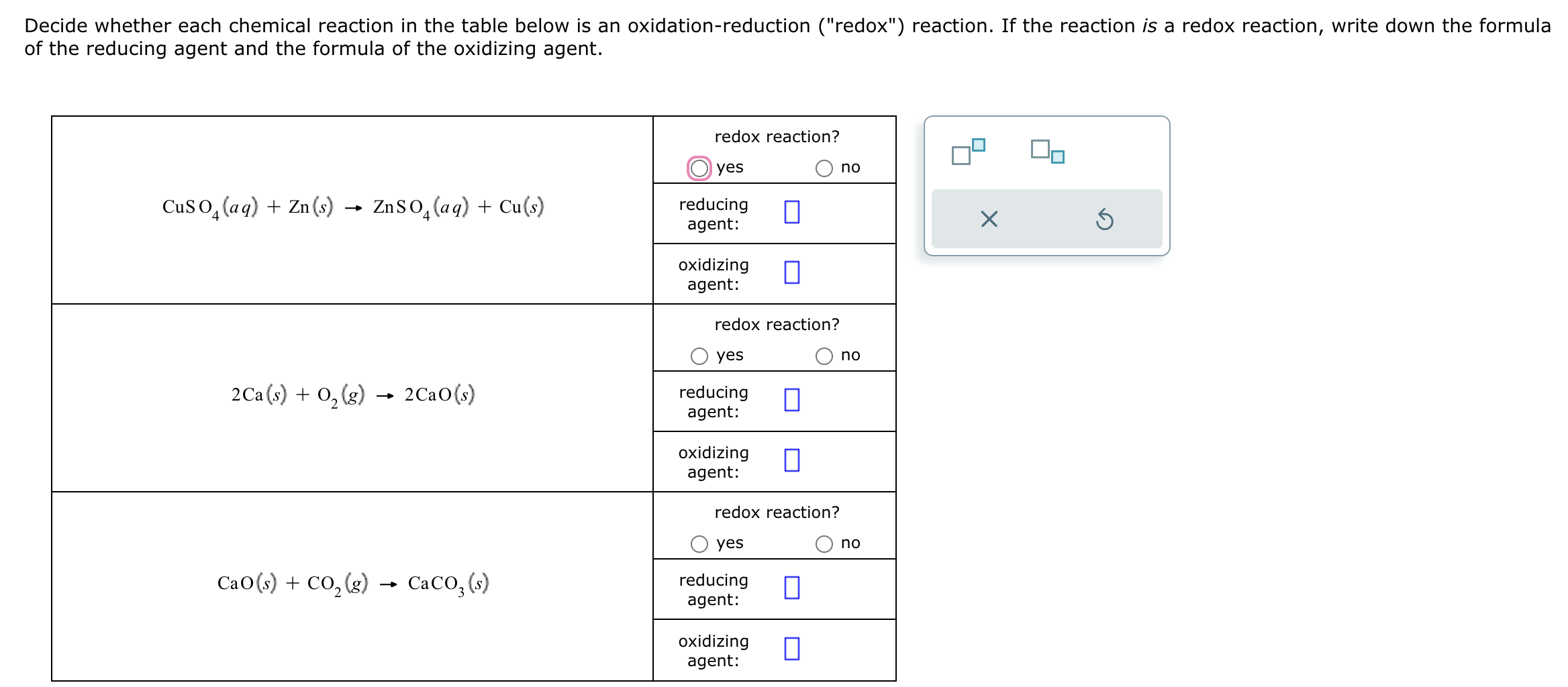 Solved Decide whether each chemical reaction in the table | Chegg.com
