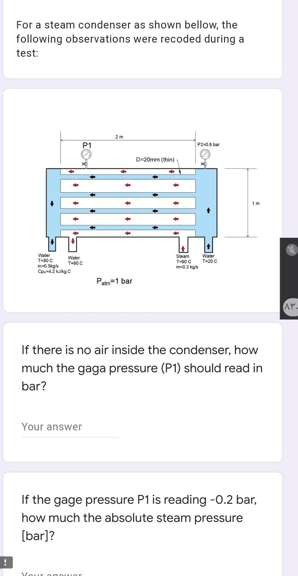 Solved For a steam condenser as shown bellow, the following | Chegg.com