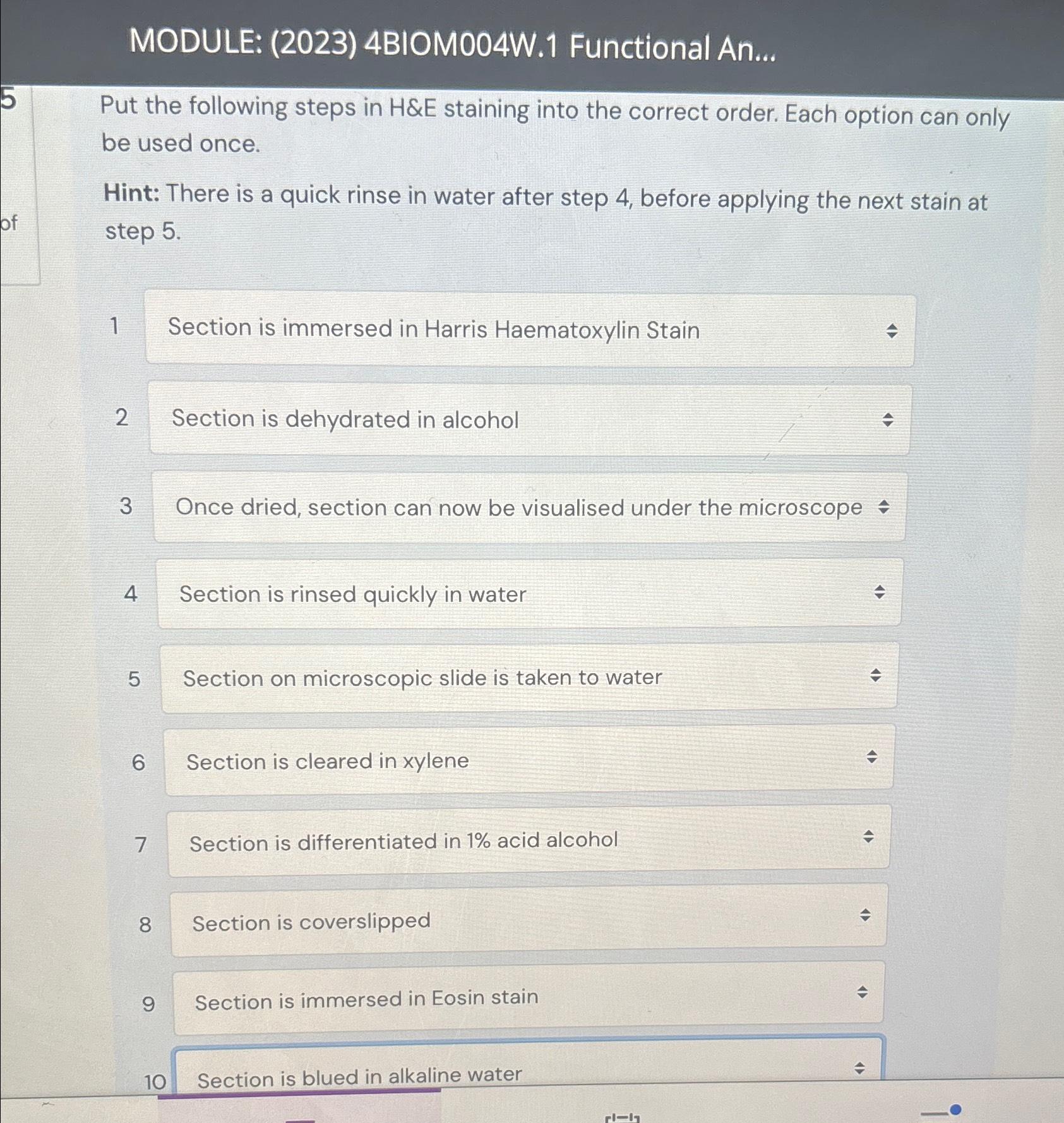 Solved MODULE: (2023) 4BIOM004W.1 ﻿Functional An...Put the | Chegg.com