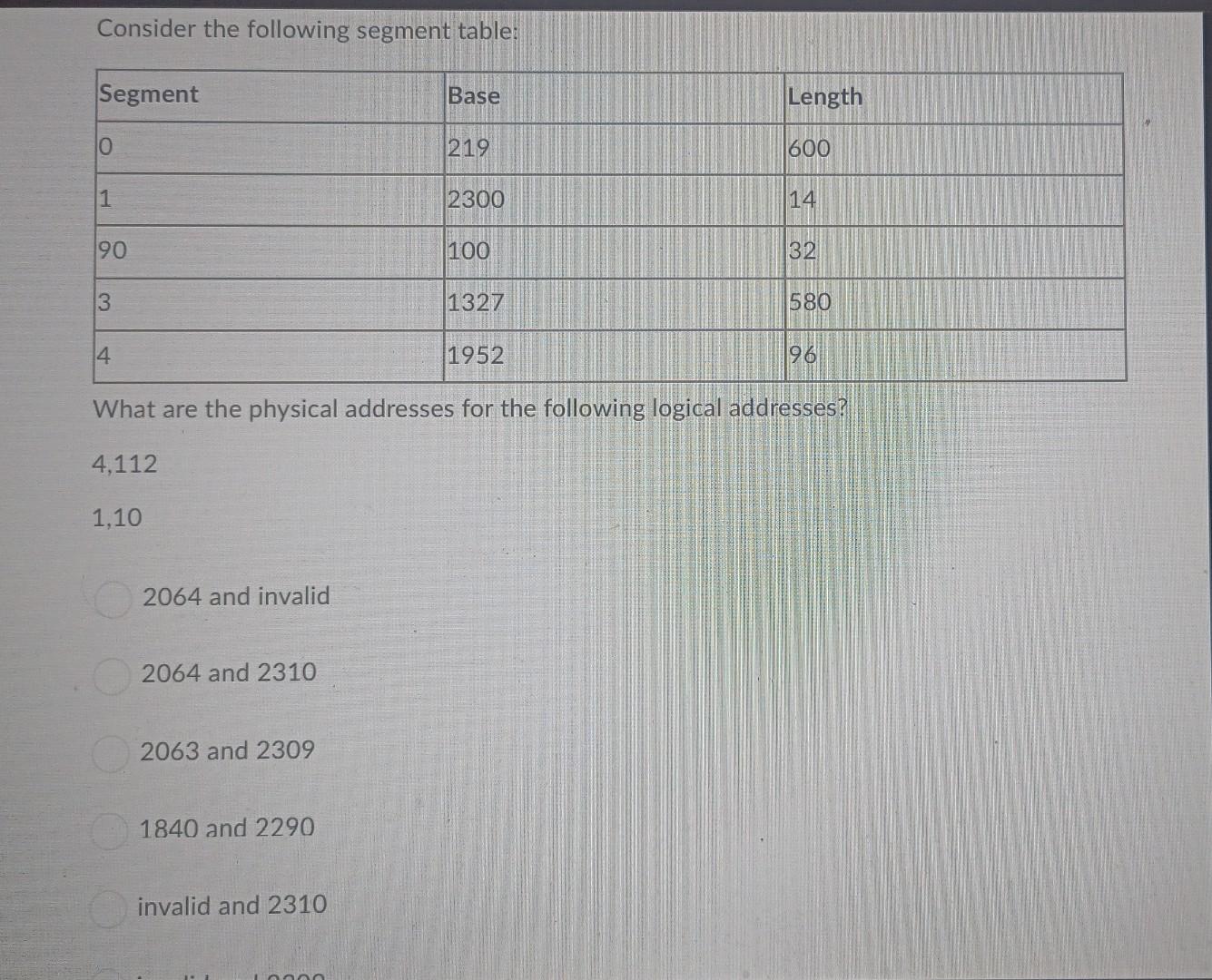 Solved Consider the following segment table: What are the | Chegg.com