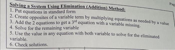 Solved Solving a System Using Elimination (Addition) Method: | Chegg.com