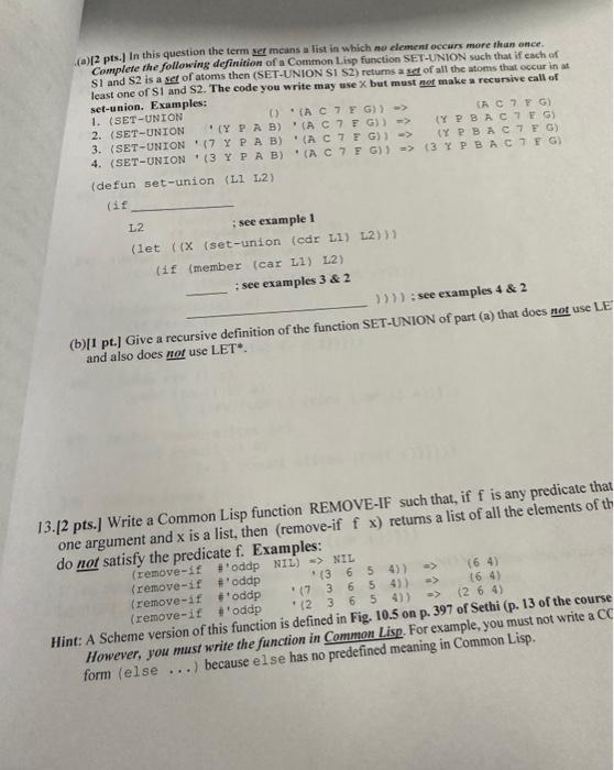 Solved (a) [2 pts.] In this question the term set means a | Chegg.com
