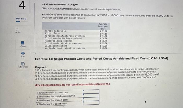 Solved 4 Part 1 of 3 1.2 points eBook Print References Cost | Chegg.com