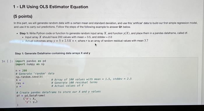 Solved 1 - LR Using OLS Estimator Equation - (5 points) In | Chegg.com