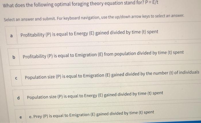 Solved What does the following optimal foraging theory | Chegg.com