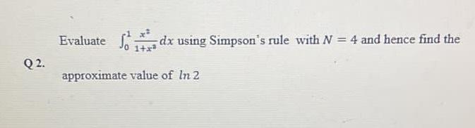 Solved Evaluate ∫011+x2x2dx using Simpson's rule with N=4 | Chegg.com