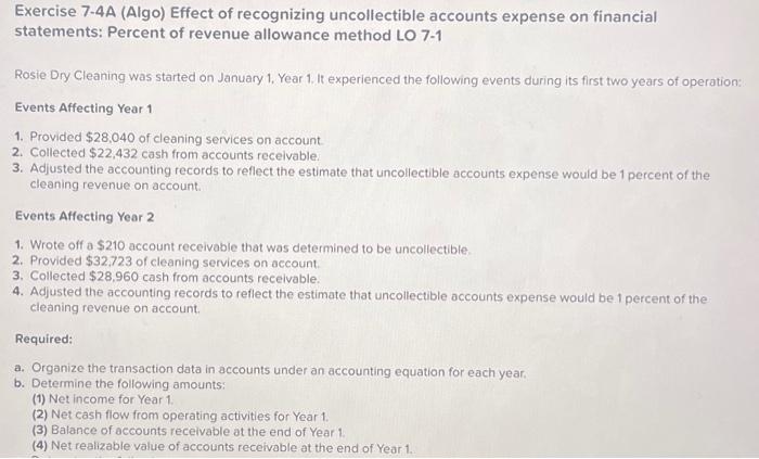 Solved Exercise 7-4A (Algo) Effect of recognizing | Chegg.com