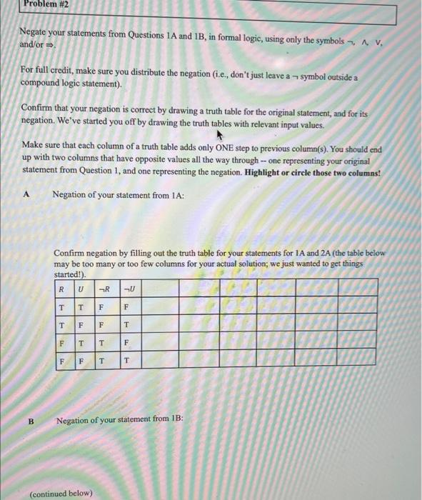 Solved Negate your statements from Questions 1 A and 1 B, in | Chegg.com