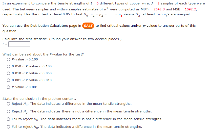 Solved In an experiment to compare the tensile strengths of | Chegg.com