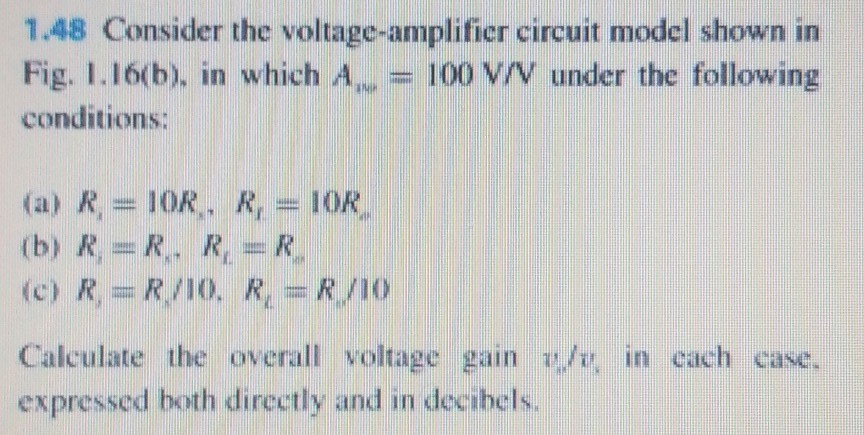 Solved 1.48 Consider the voltage-amplifier circuit model | Chegg.com