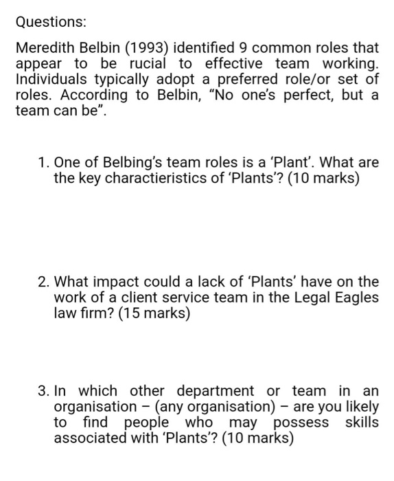 Solved Questions: Meredith Belbin (1993) identified 9 common | Chegg.com