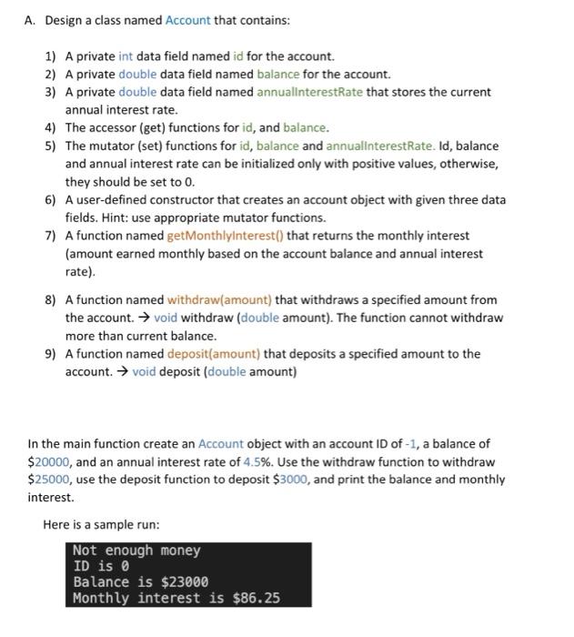 Solved A. Design a class in c++ named Account that contains: | Chegg.com