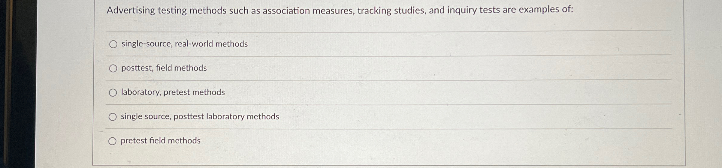 Solved Advertising testing methods such as association | Chegg.com