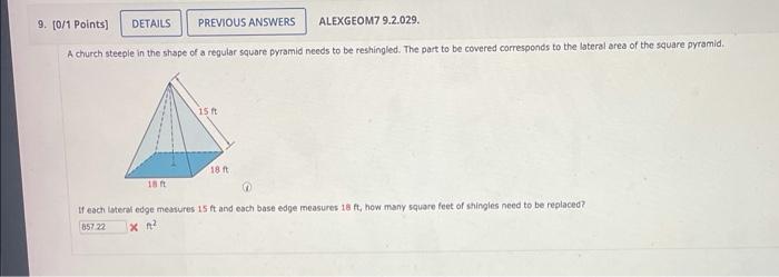 Solved A church steeple in the shape of a regular square | Chegg.com