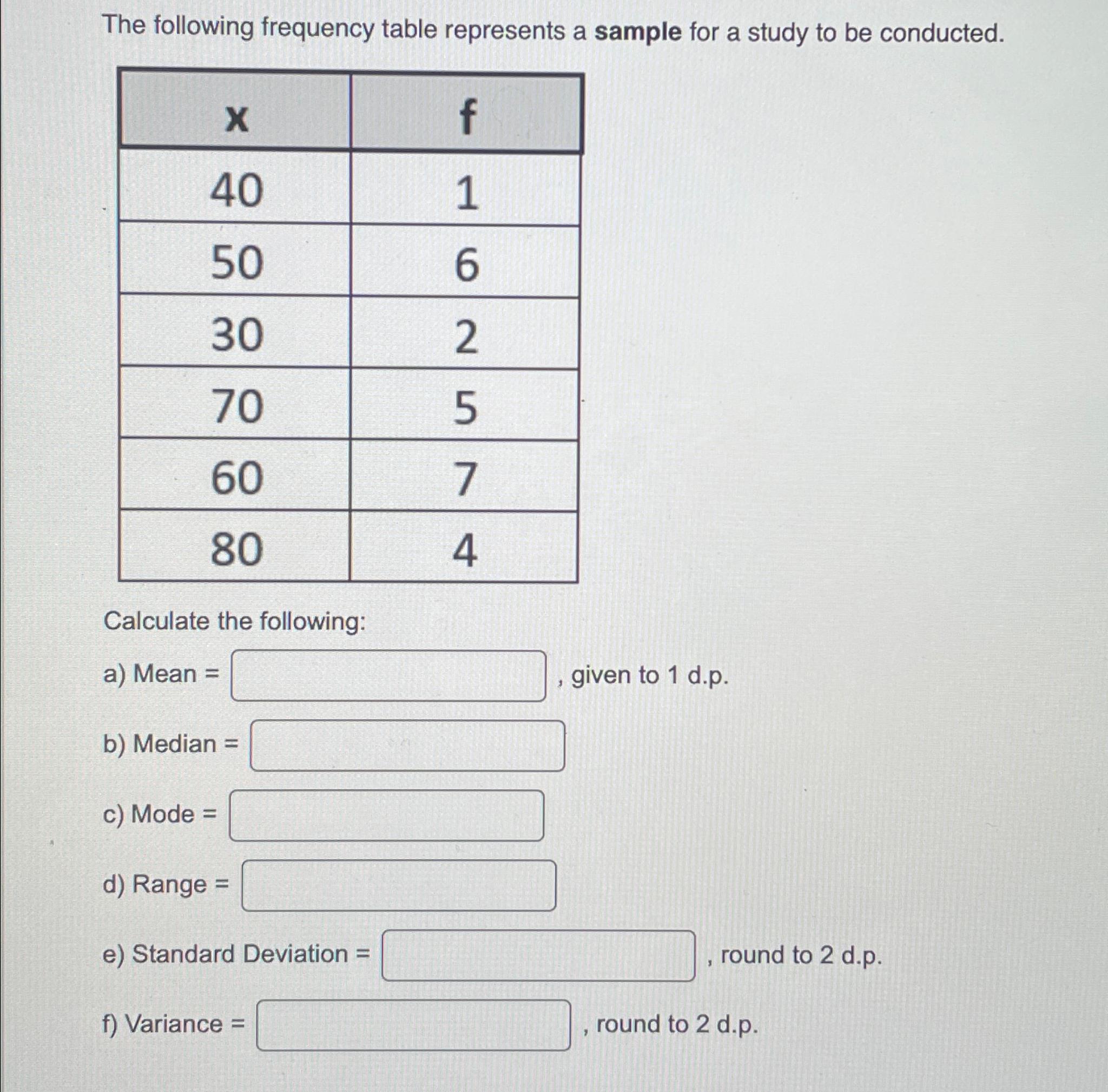 Solved The following frequency table represents a sample for | Chegg.com Solved The following frequency table represents a sample for | Chegg.com