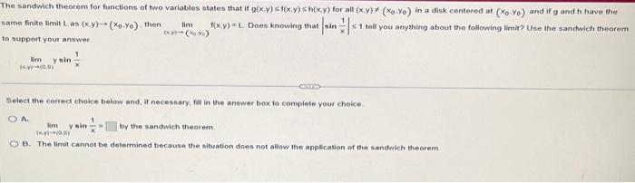 Solved The sandwich theorem for functions of two variables | Chegg.com