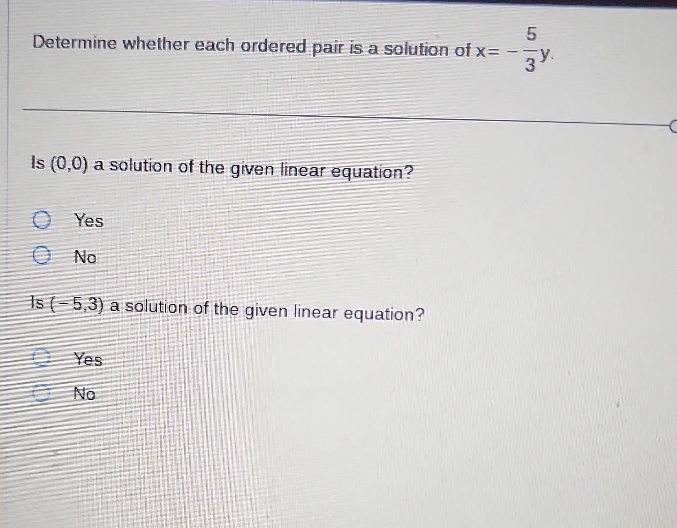 Solved Determine whether each ordered pair is a solution of | Chegg.com