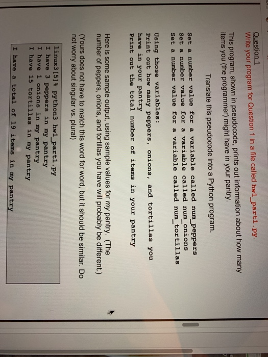 Solved Question 1 Write your program for Question 1 in a | Chegg.com