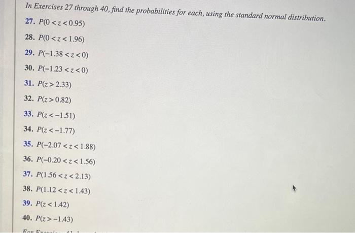 Solved In Exercises 27 through 40, find the probabilities | Chegg.com