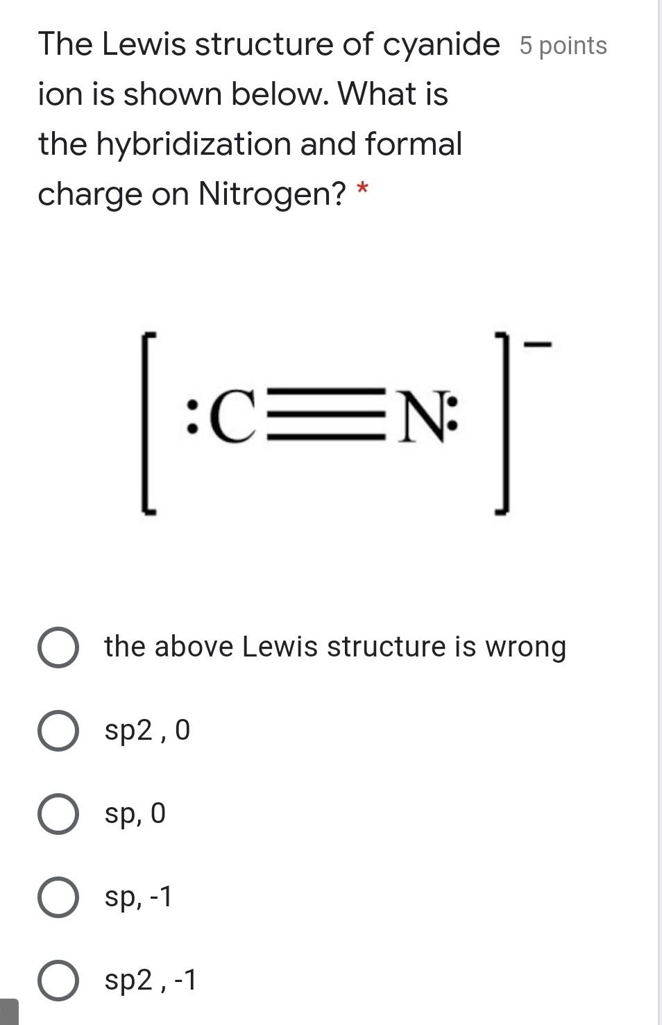 Solved The Lewis structure of cyanide 5 points ion is shown | Chegg.com