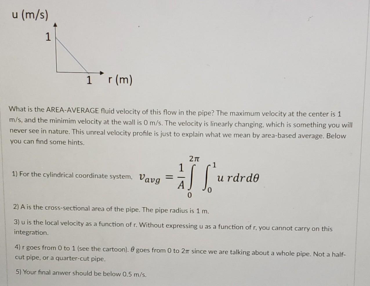 Solved What is the AREA-AVERAGE fluid velocity of this flow | Chegg.com