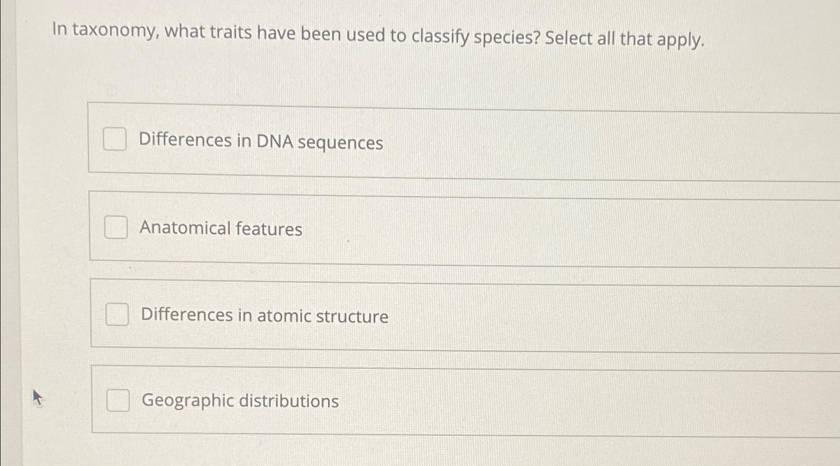 Solved In taxonomy, what traits have been used to classify | Chegg.com