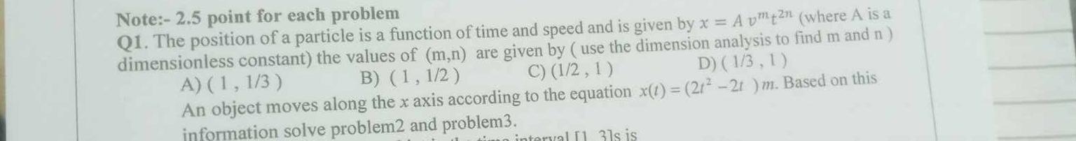Solved Note:- 2.5 point for each problem Q1. The position of | Chegg.com
