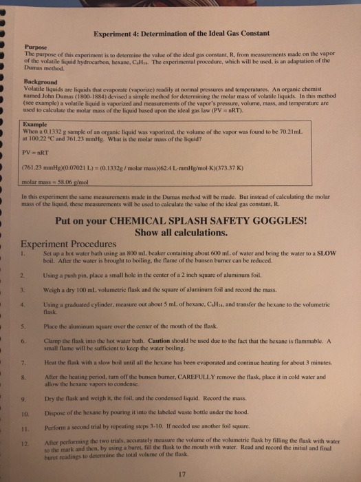 Solved Experiment 4: Determination of the Ideal Gas Constant | Chegg.com