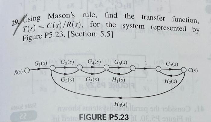 Solved 29. Using Mason's rule, find the transfer function, | Chegg.com