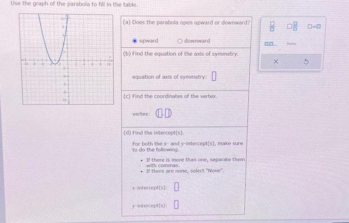 Solved Use the graph of the parabola to fill in the table. | Chegg.com