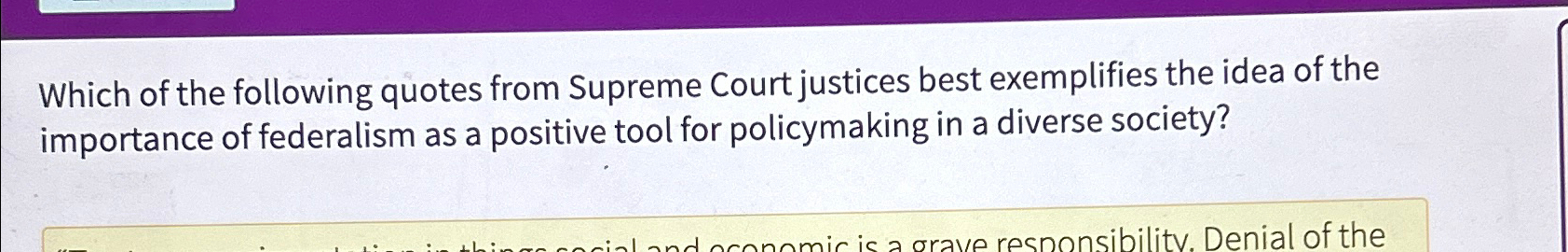 Solved Which of the following quotes from Supreme Court | Chegg.com