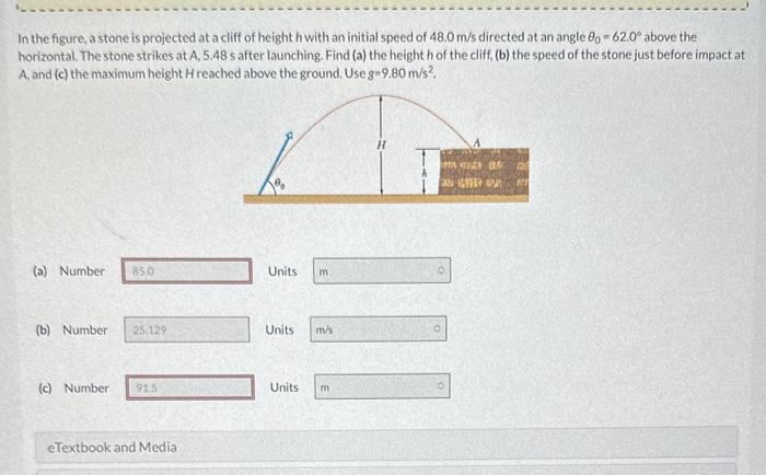 Solved In the figure, a stone is projected at a cliff of | Chegg.com