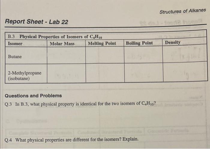 Solved Structures of Alkanes Report Sheet - Lab 22 Questions | Chegg.com