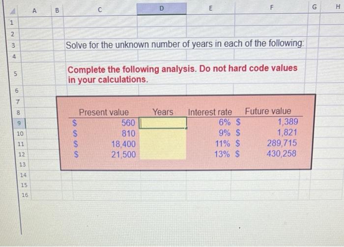 Solved please put the excel formula in there | Chegg.com