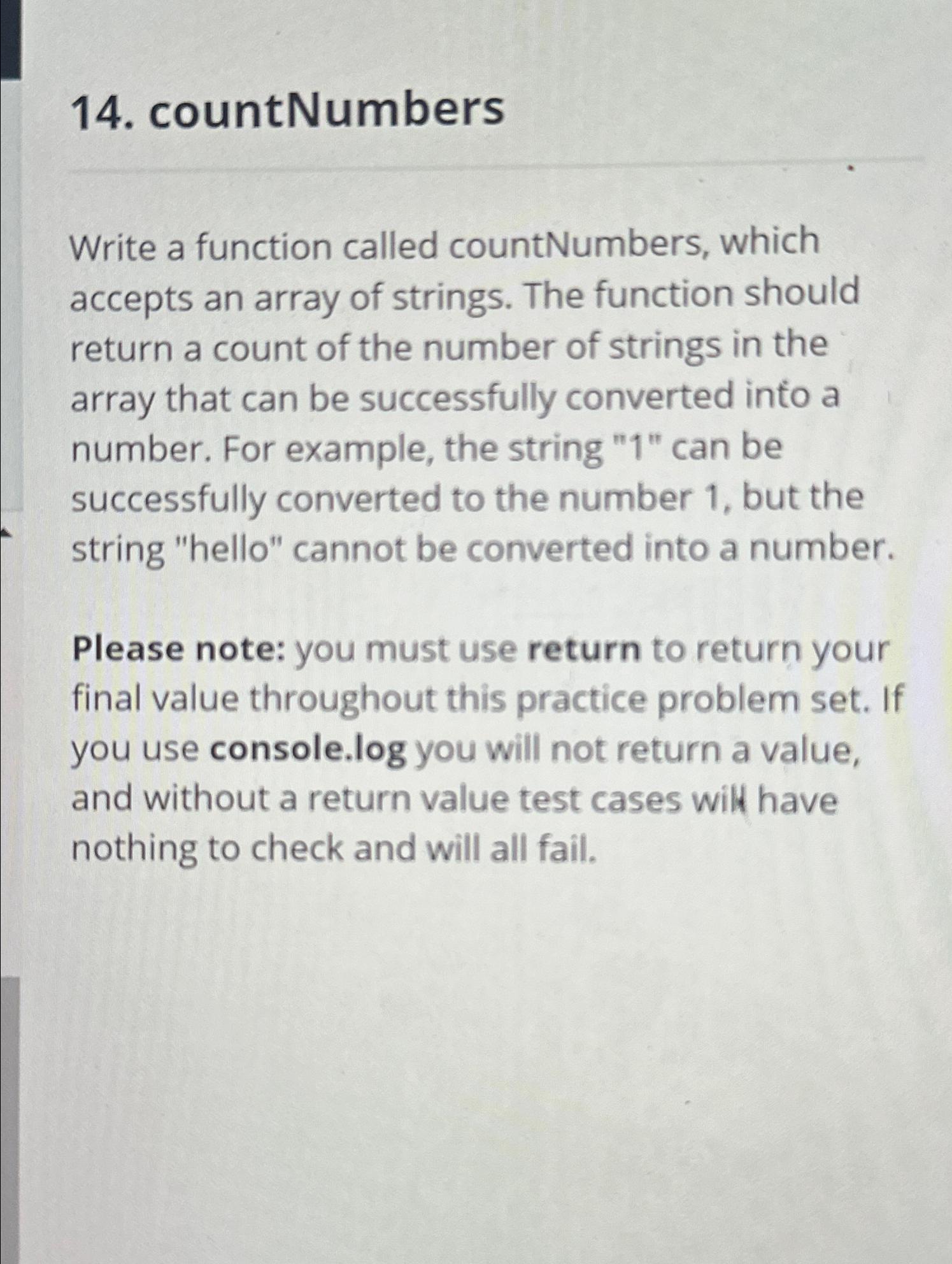 Solved countNumbersWrite a function called countNumbers, | Chegg.com