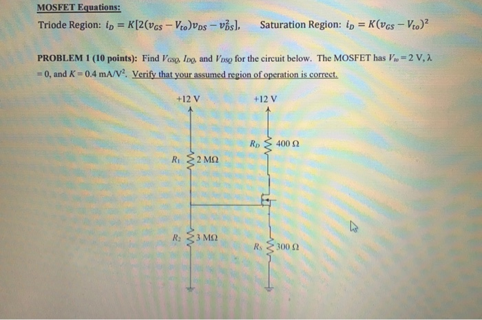 Solved MOSFET Equations: Triode Region: ip = K[2(vcs - Vio) | Chegg.com