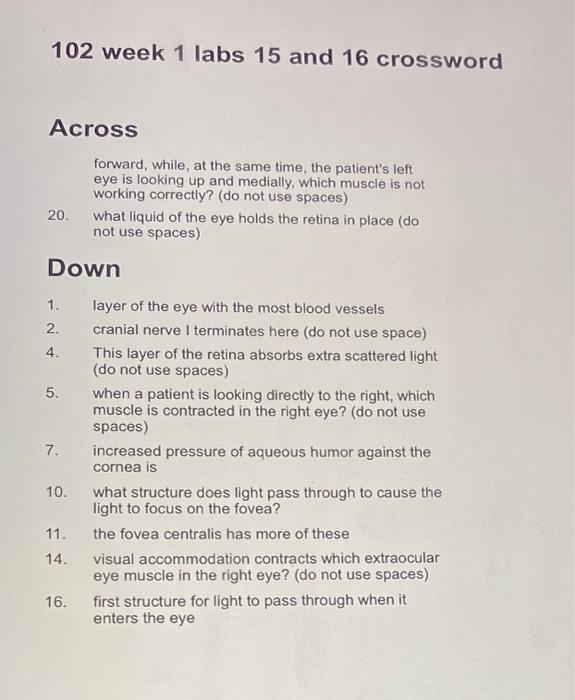 Solved 102 week 1 labs 15 and 16 crossword Across 12. | Chegg.com