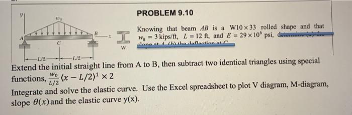 Solved PROBLEM 9.10 Knowing that beam AB is a W10 x 33 | Chegg.com