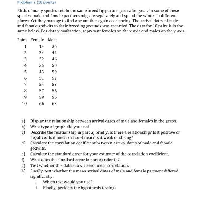 Solved Problem 2 (18 points) Birds of many species retain | Chegg.com