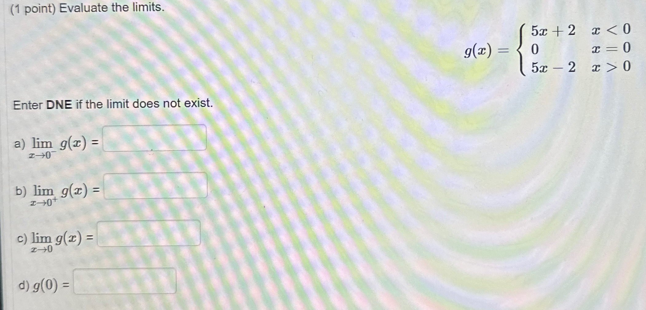 Solved (1 ﻿point) ﻿Evaluate the | Chegg.com