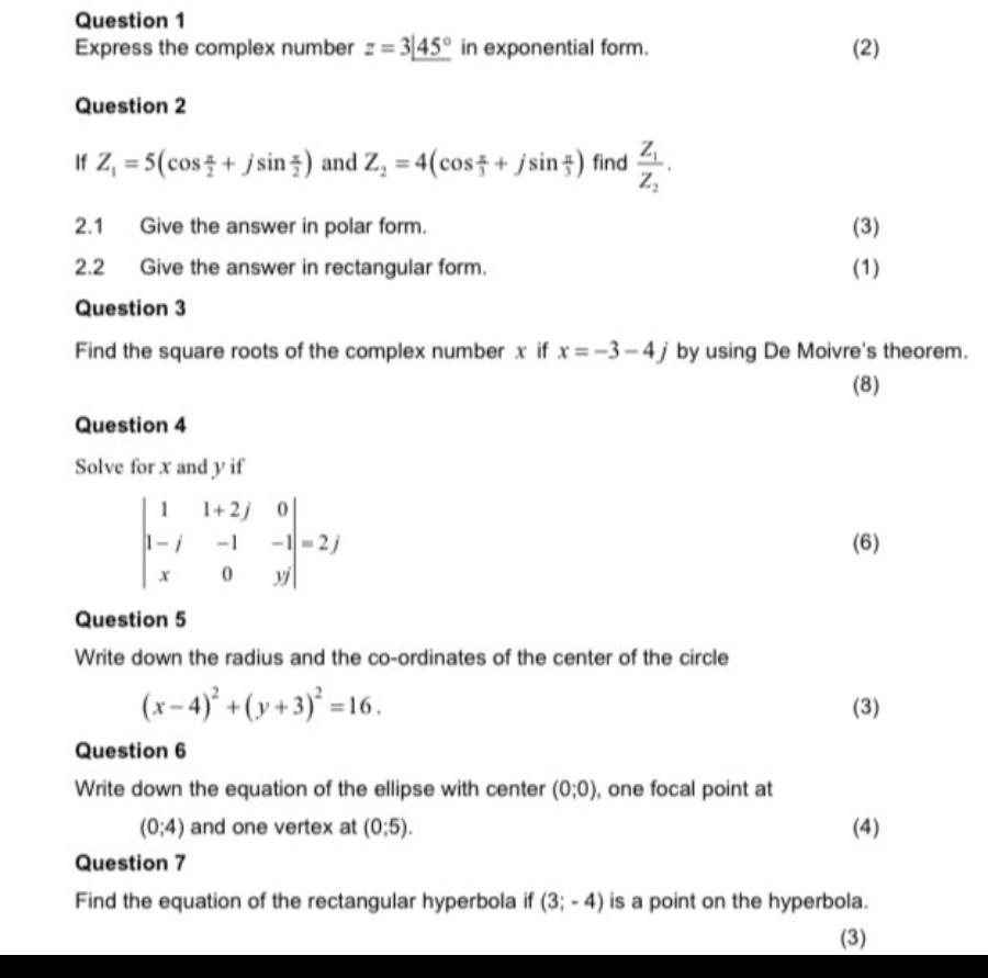 Solved Question 1 Express the complex number z=3∣45∘ in | Chegg.com