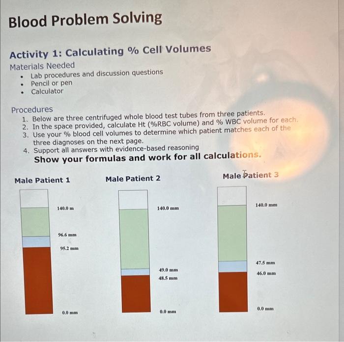 Solved Blood Problem Solving Activity 1: Calculating % Cell | Chegg.com