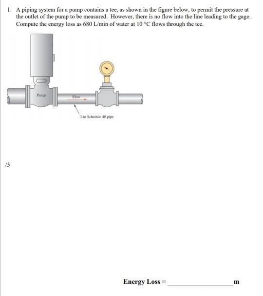 Solved 1. A piping system for a pump contains a tee, as | Chegg.com