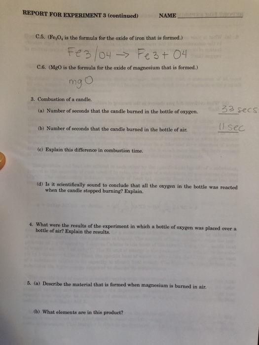 Solved REPORT FOR EXPERIMENT 3 (continued) NAME C.5. (Fe,O, | Chegg.com